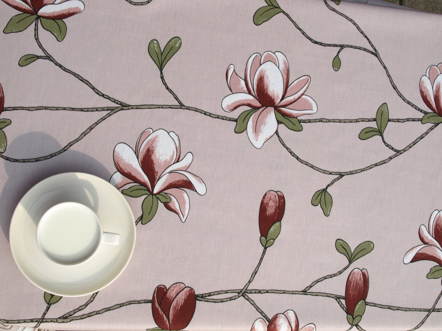 Tablecloth Pale Coral Pink Magnolia Flowers Green Leaves Tree - Etsy