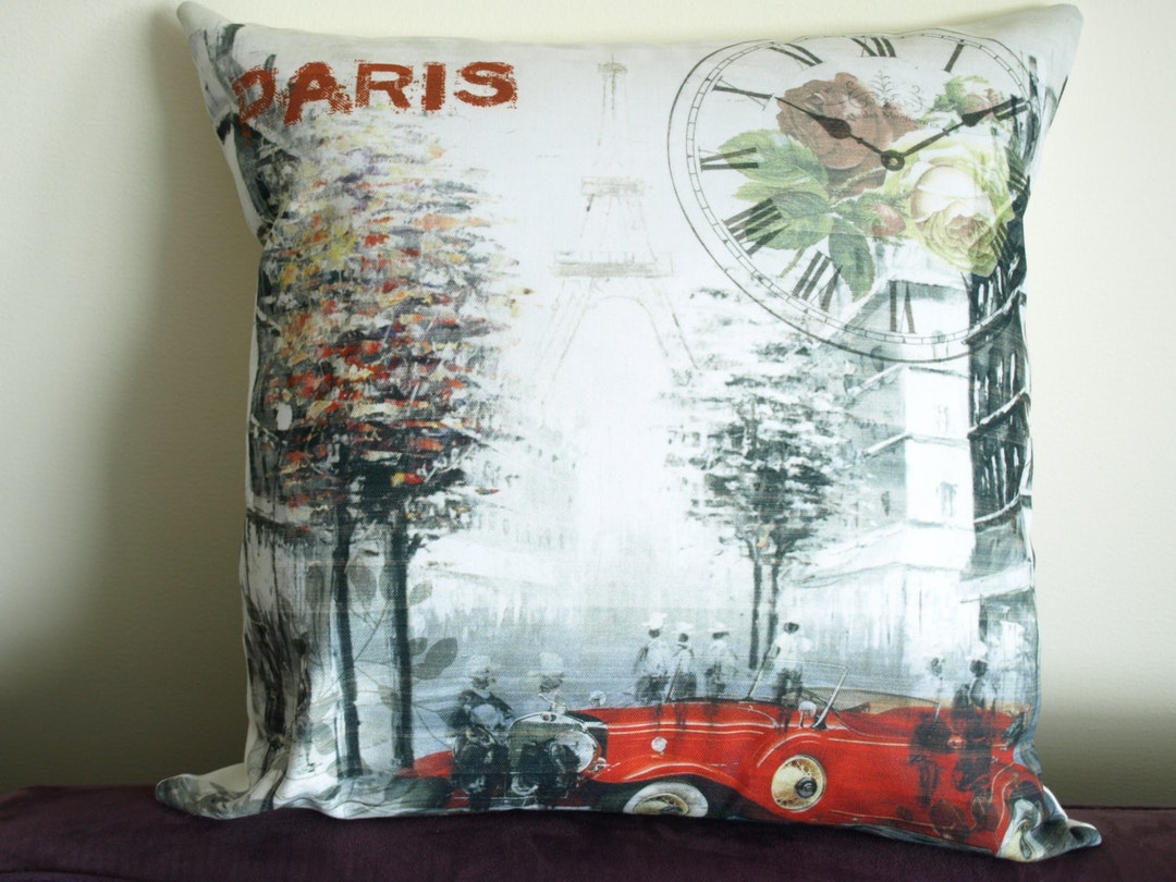 Pillow Paris Red Car Old Vintage Photography Scandinavian Design Pillow ...