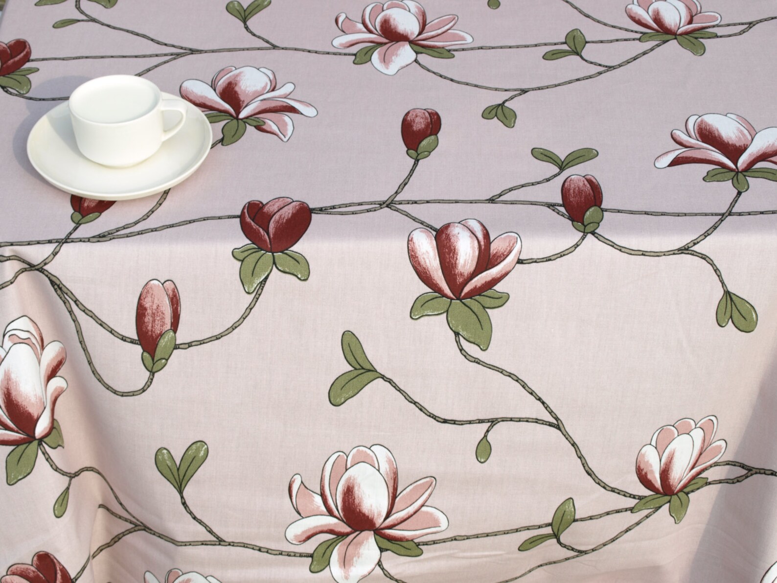 Tablecloth Pale Coral Pink Magnolia Flowers Green Leaves Tree - Etsy