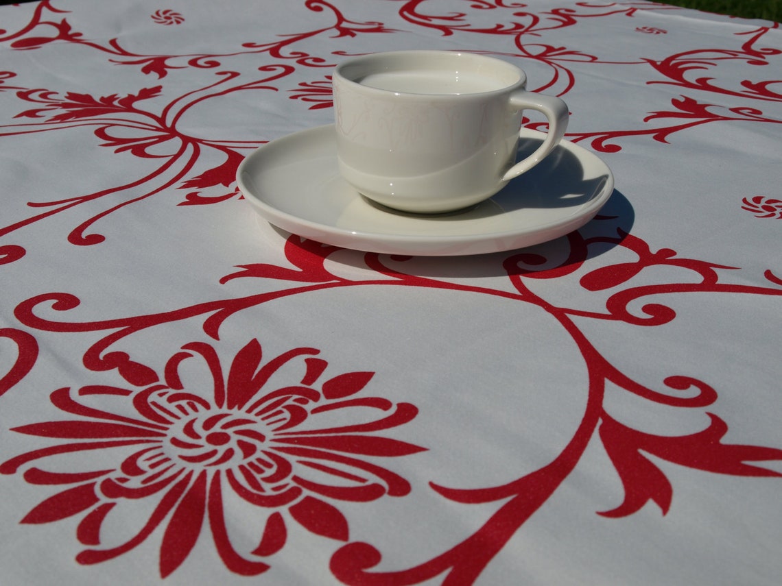 Tablecloth White Hot Pink Shiny Damask Flowers Floral - Etsy