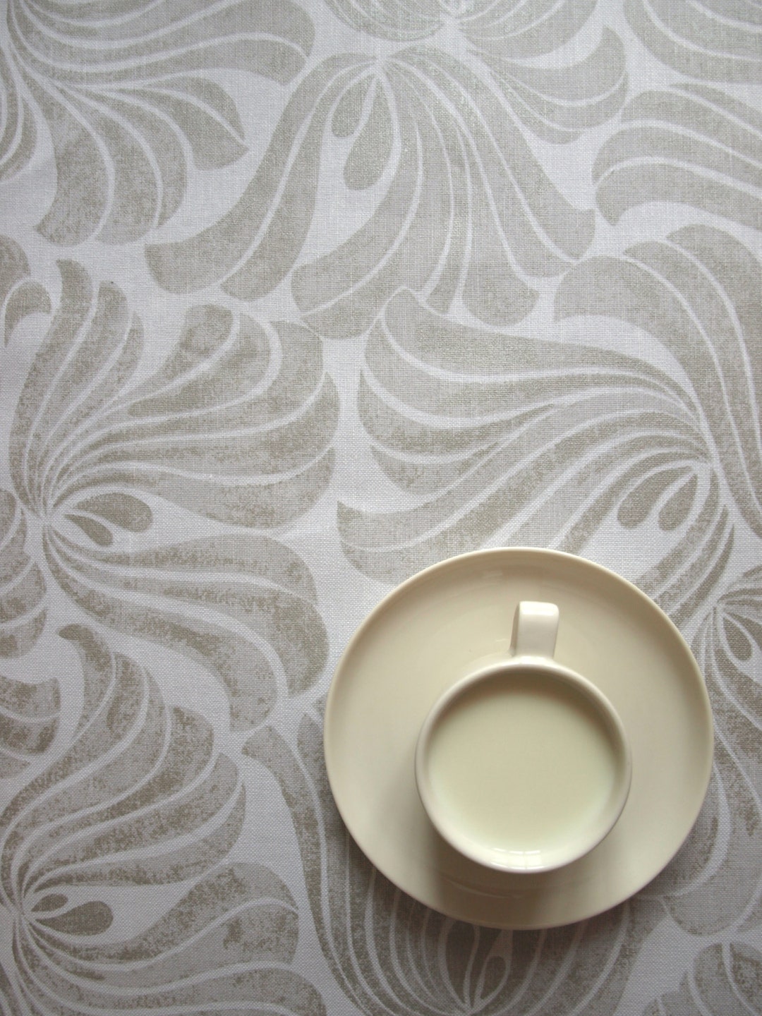 Linen Tablecloth White Beige Silver Golden Abstract Leaves Eco Friendly ...