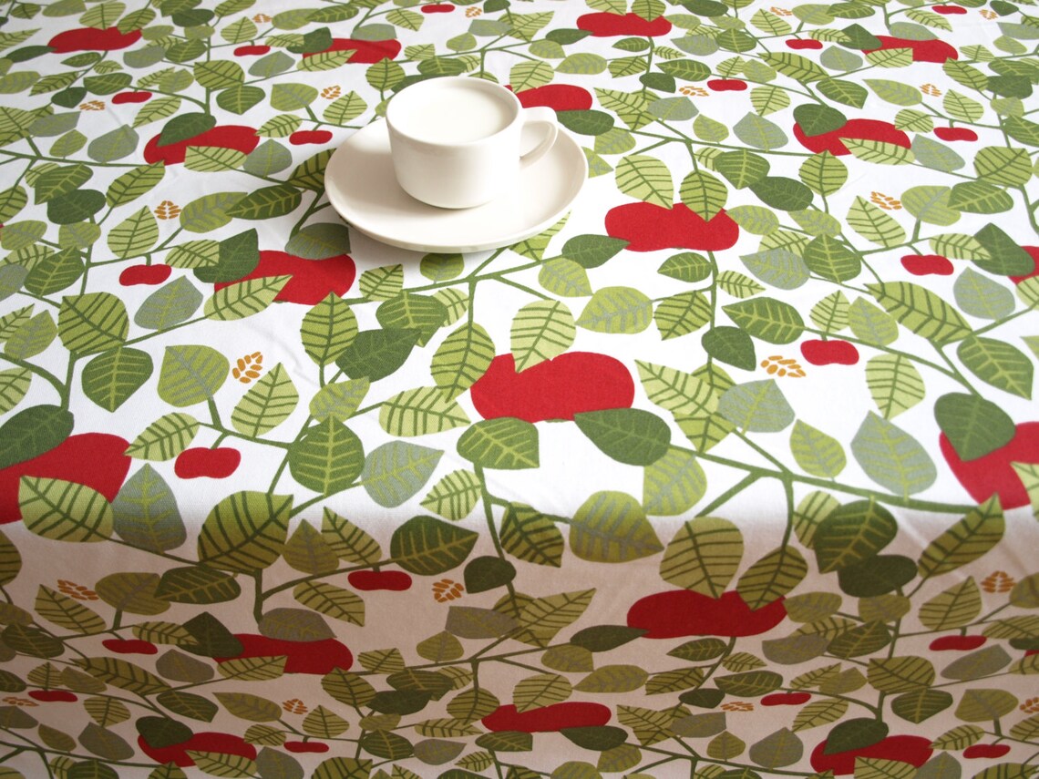Tablecloth White Apple Tree Green Leaves Red Apples MOISTURE - Etsy