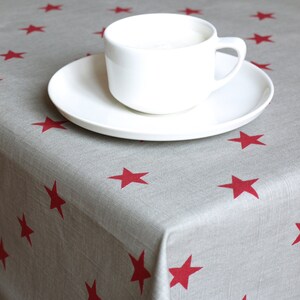 Tablecloth Beige With Red Stars MOISTURE RESISTANT Outdoor Tablecloth ...
