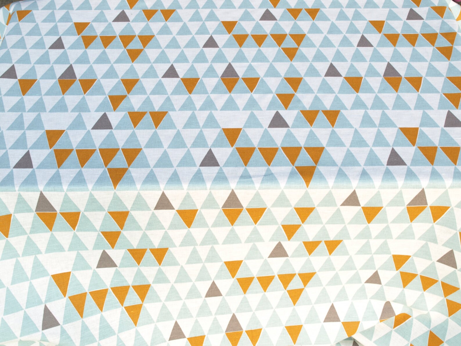 LINEN Curtain Panel White Turquoise Blue Grey Orange Triangles - Etsy