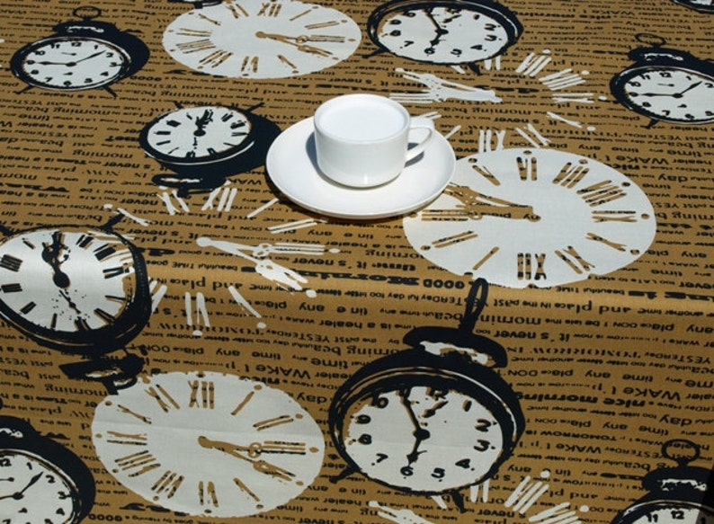 Tablecloth Beige White Black Vintage Alarm Clock SCANDINAVIAN | Etsy