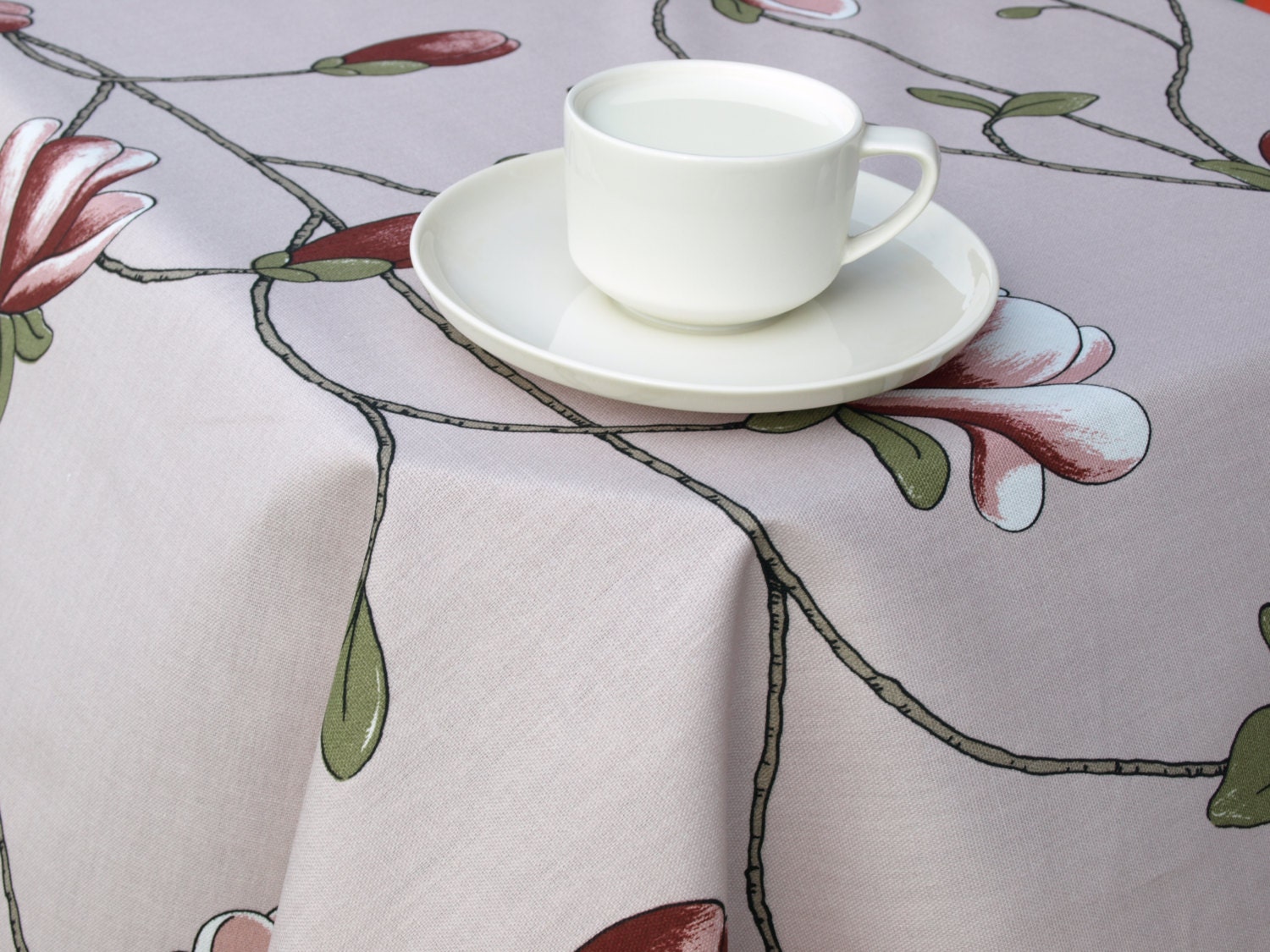 Tablecloth Pale Coral Pink Magnolia Flowers Green Leaves Tree - Etsy