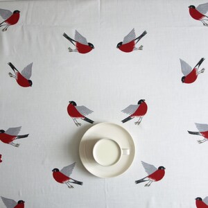Tablecloth White Red Robins Rowan Tree Birds Modern Scandinavian Decor ...
