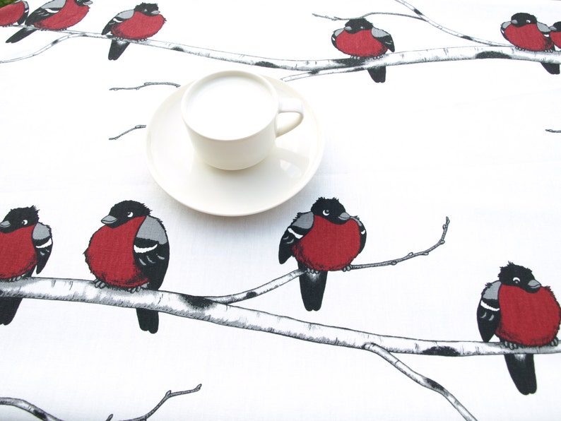 Tablecloth White Red Breast Robins Birds Black Grey Tree - Etsy
