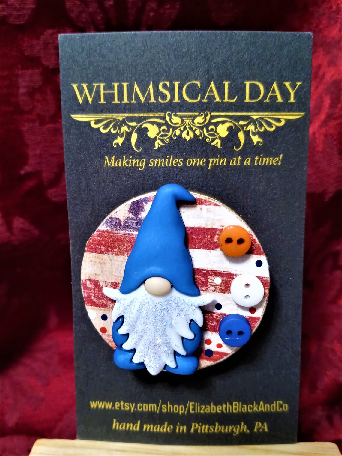 PATRIOTIC Gnome Brooch, Gnome Pin, Patriotic Gnome Pin, Red White and ...