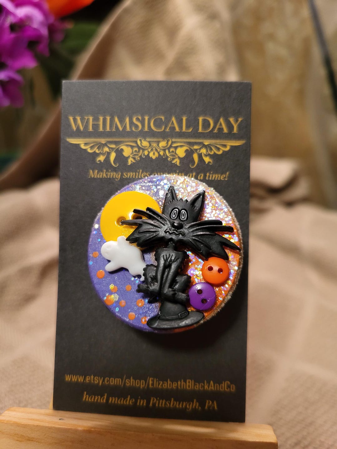 Halloween Pin, Halloween Brooch, Black Cat, Halloween Cat Pin: Hand ...