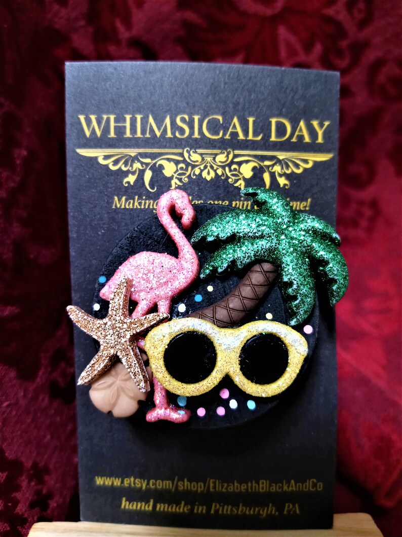 Flamingo Brooch Flamingo Pin Flamingo Palm Tree Beach - Etsy