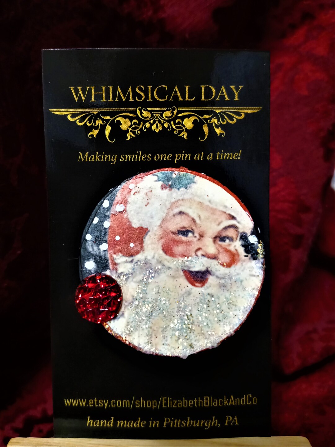 Santa Claus Brooch, Santa Claus Pin, Santa, Santa Claus, Red Faux Gem ...