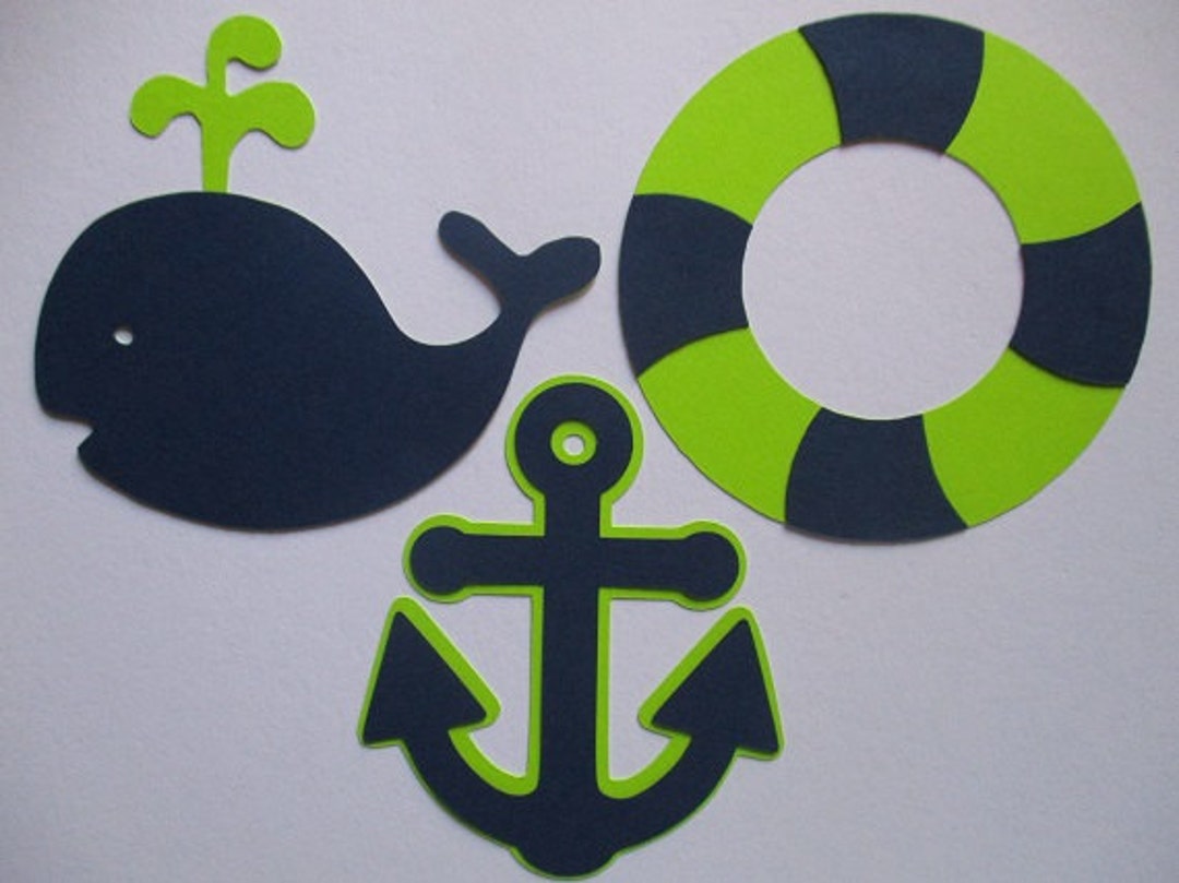 Nautical Whale, Anchor, and Life Preserver Cutouts, Baby Shower ...