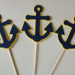 12 Navy Blue and Yellow Anchor Cupcake Toppers Banner - Etsy