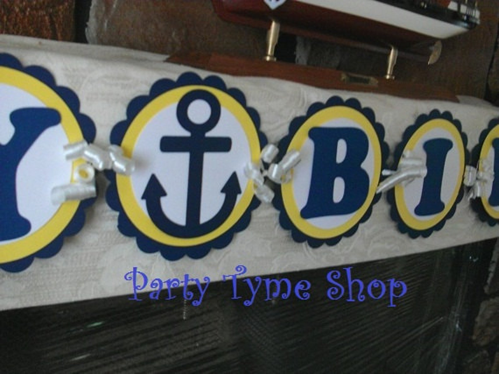 12 Navy Blue and Yellow Anchor Cupcake Toppers Banner | Etsy