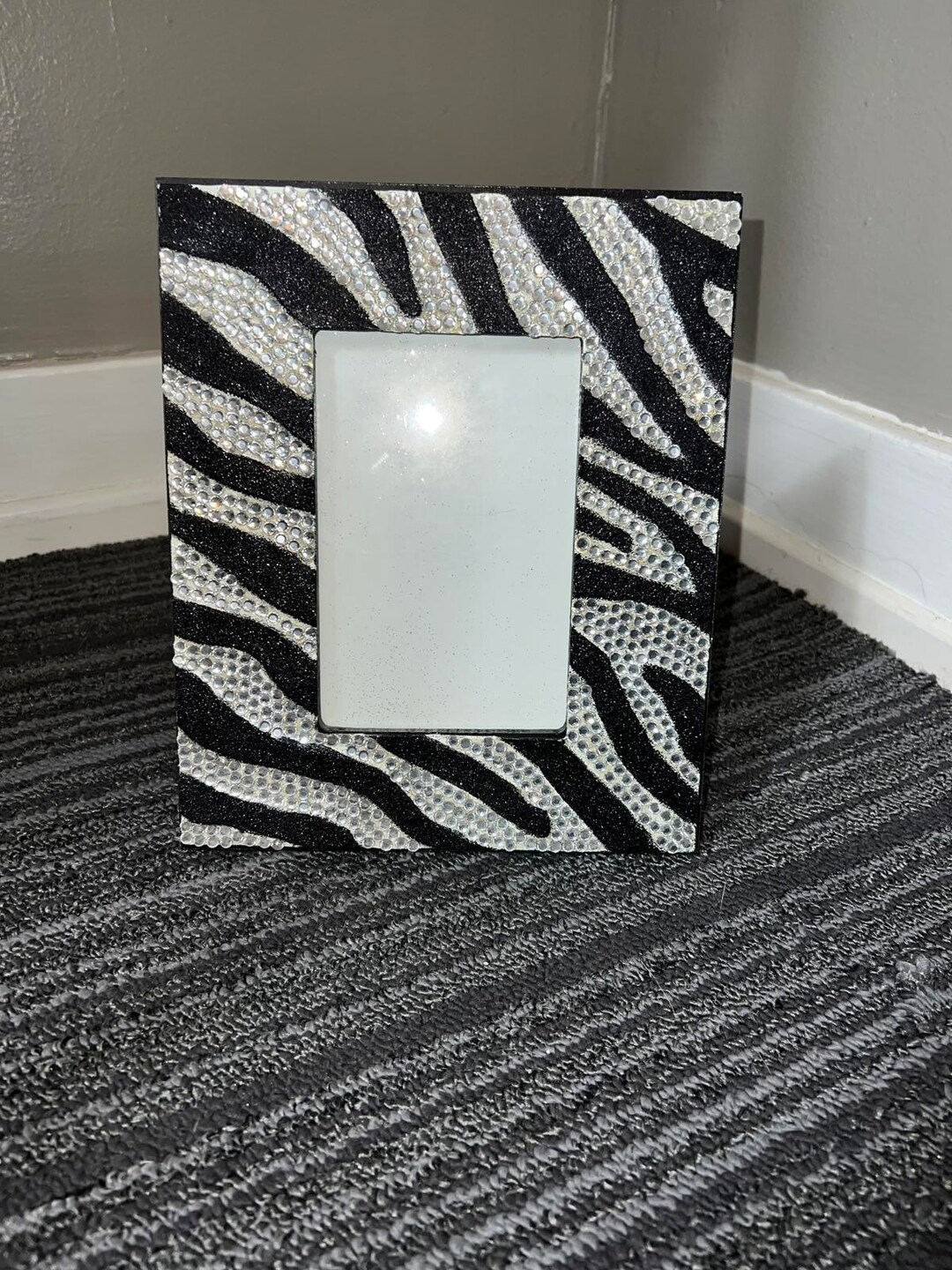 Zebra Rhinestone and Glitter Hand Embellished Picture Frame 3.5x5.5 ...