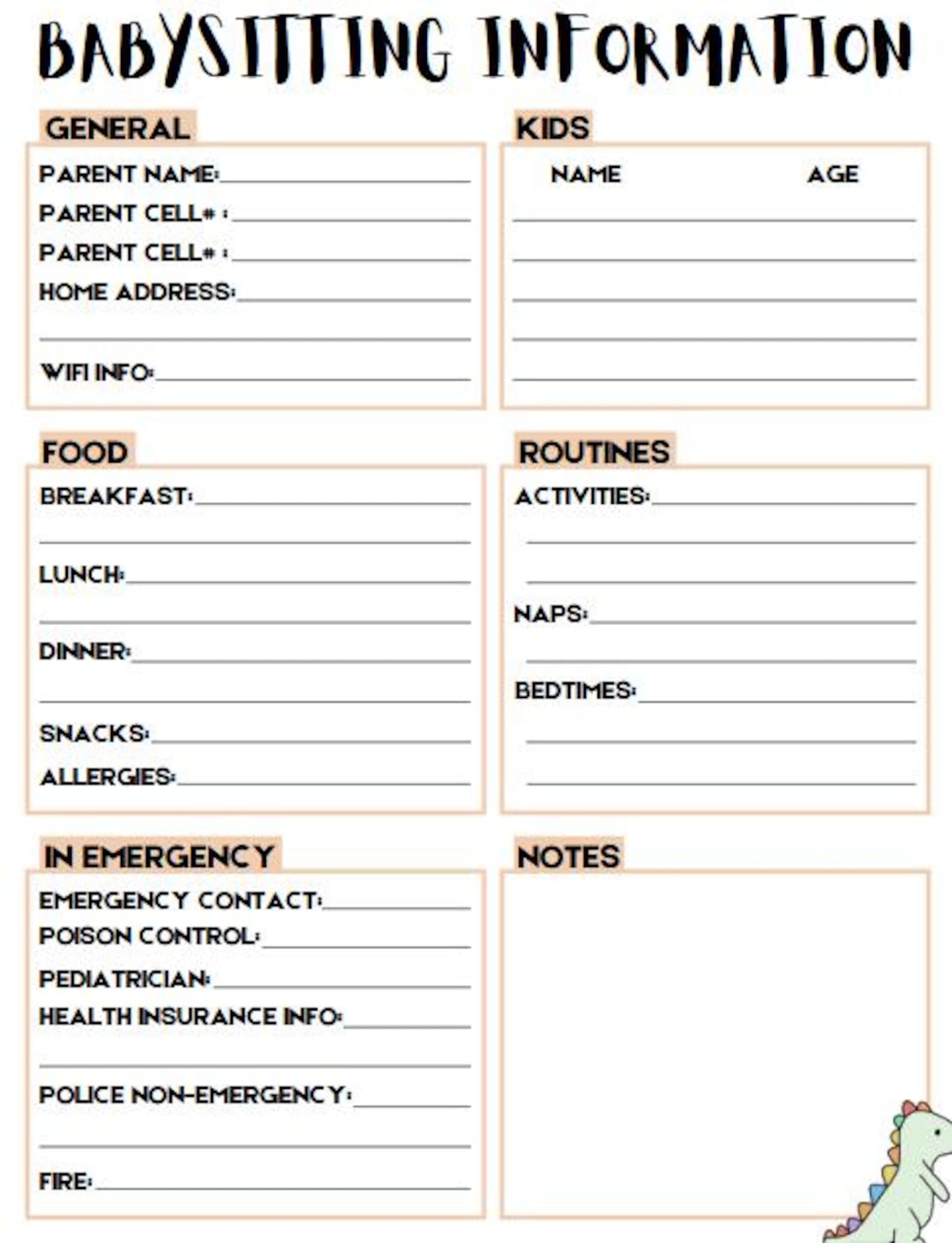 Babysitter Guide – 17-page Editable Canva Template | Printable Info ...