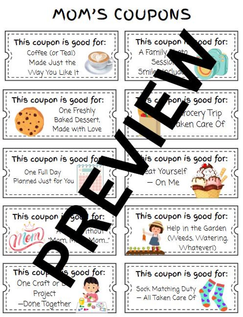 Mother’s Day Coupon Book – Printable Gift From Kids | 30 Prefilled ...