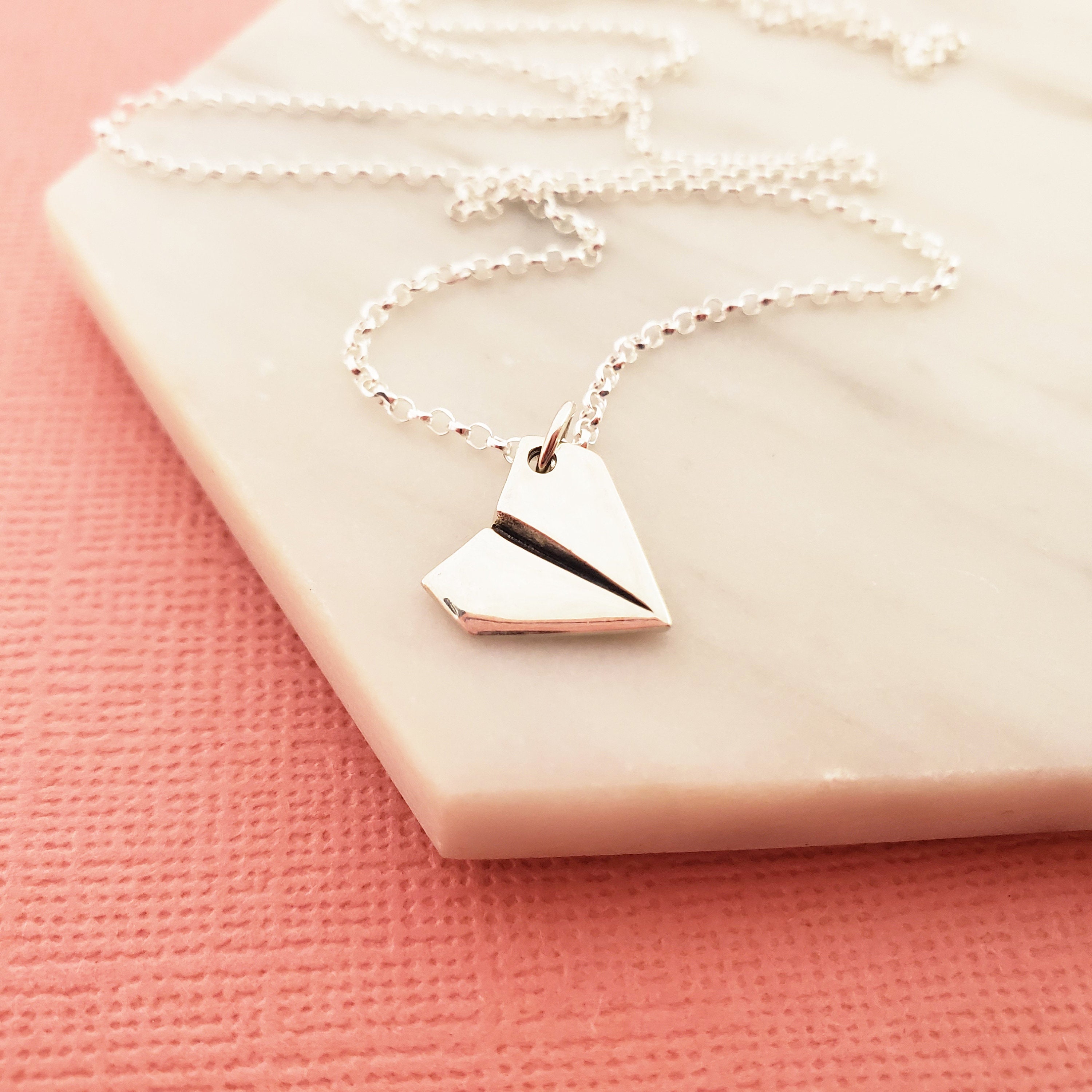 Paper Plane Charm Sterling Silver Necklace Gift for Her | Etsy