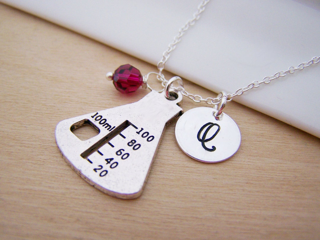 Chemistry Beaker Geek Charm Birthstone Initial Personalized Sterling ...