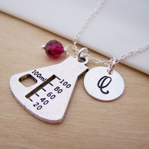 Chemistry Beaker Geek Charm Birthstone Initial Personalized Sterling ...