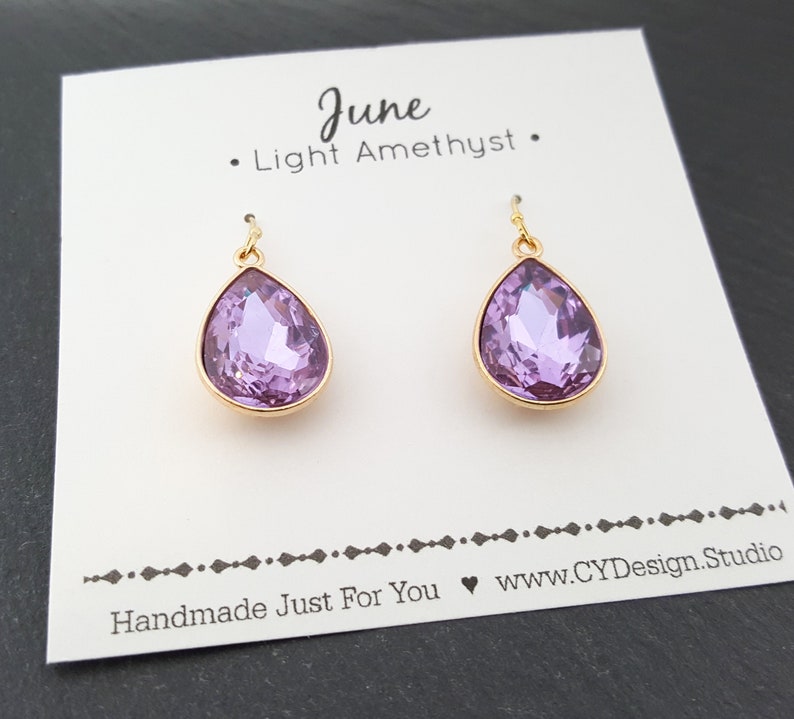 June Birthstone Earrings Light Amethyst Crystal Gold Filled | Etsy