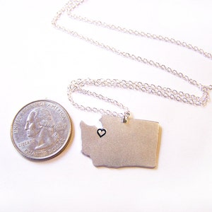 Hand Stamped Heart Washington State Sterling Silver Necklace / Gift for ...