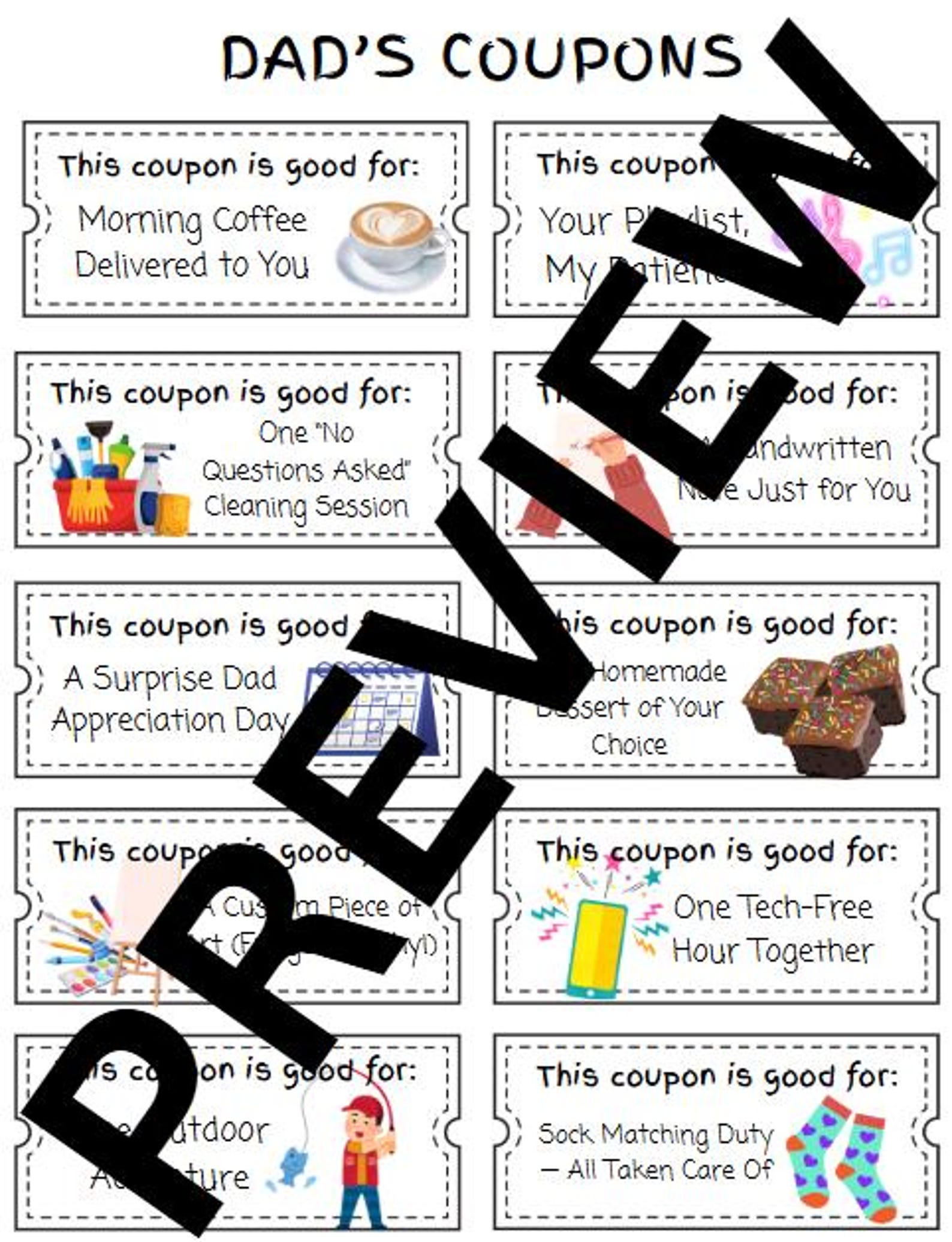 Dad Coupon Book – Editable Canva Template – 30 Prefilled + Blank DIY ...