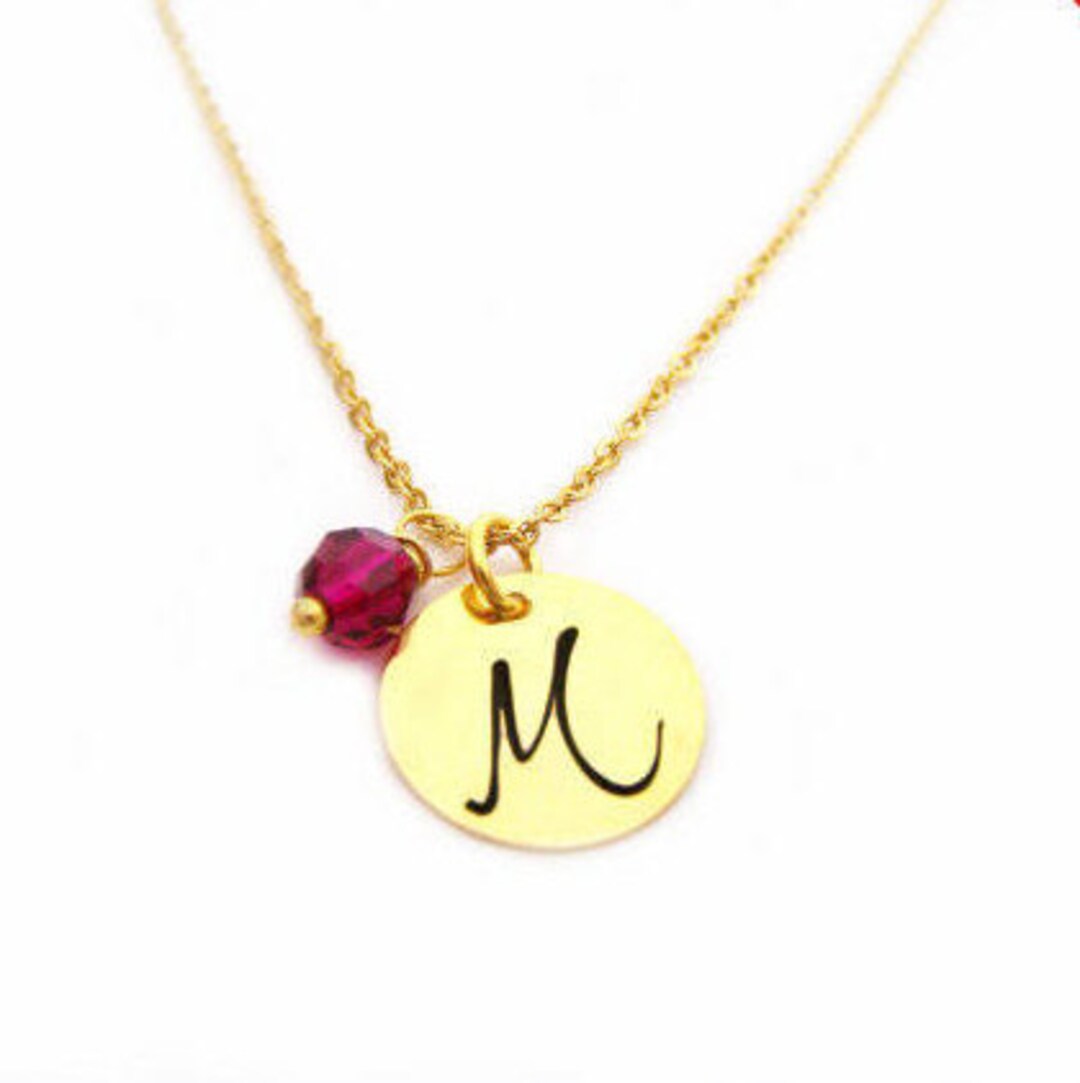 Sale - Gold Initial Necklace - Birthstone Necklace - Gold Initial Disc ...