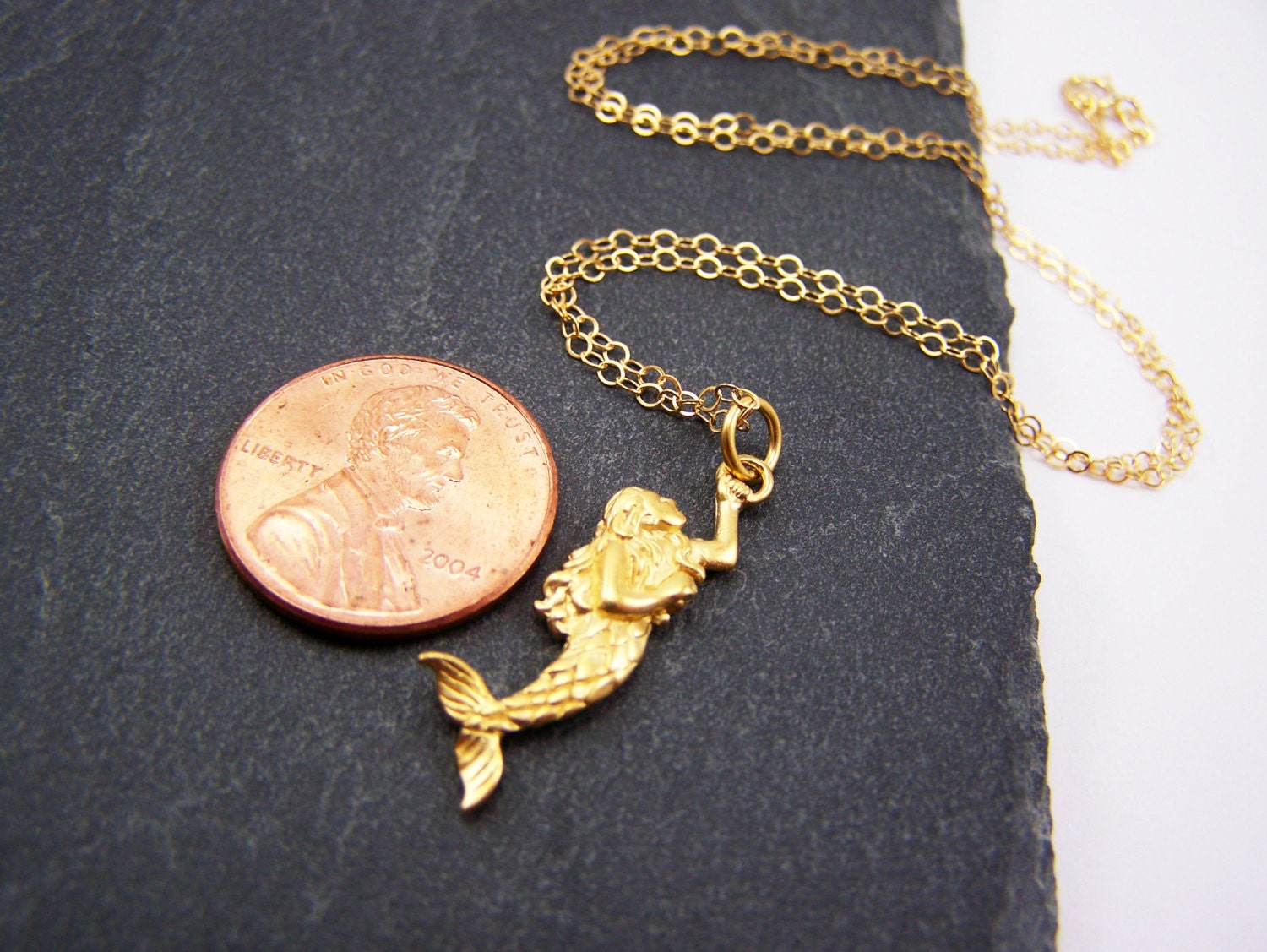 Gold Mermaid Charm Necklace 14k Gold Fill Necklace Simple - Etsy