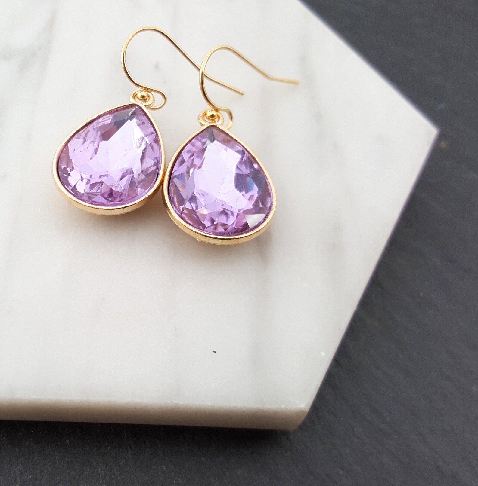 June Birthstone Earrings Light Amethyst Crystal Gold Filled | Etsy