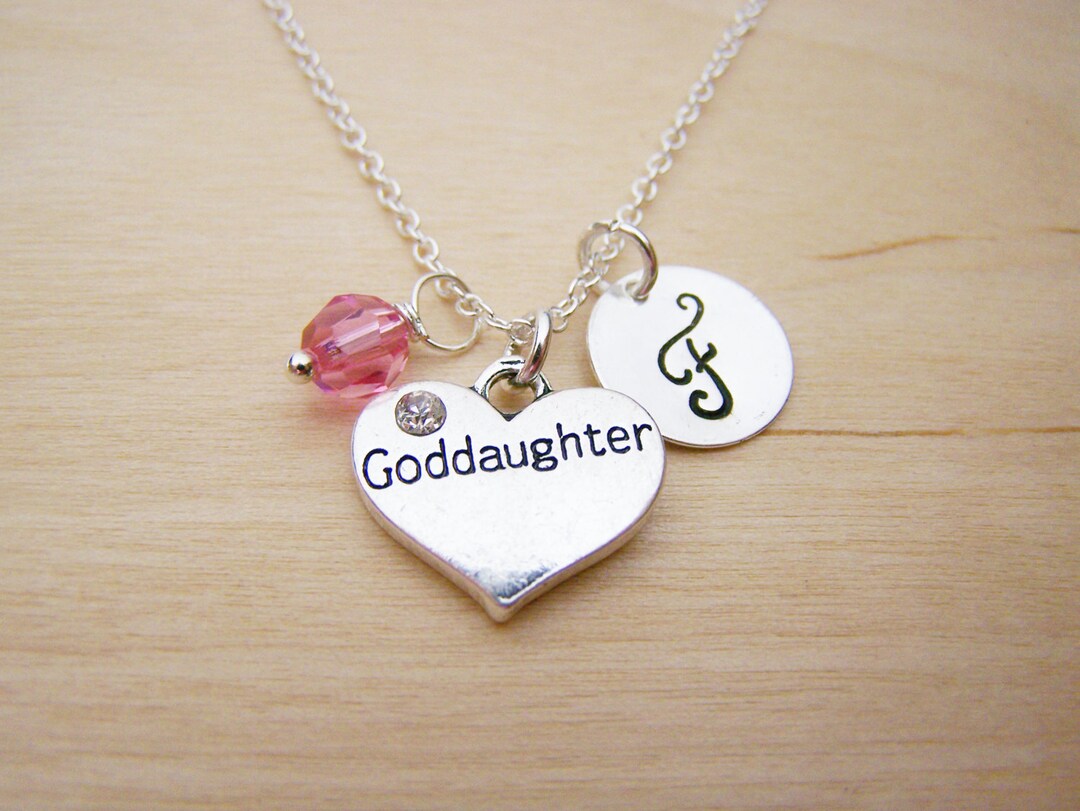 Goddaughter Charm Necklace - Swarovski Birthstone Initial Personalized ...