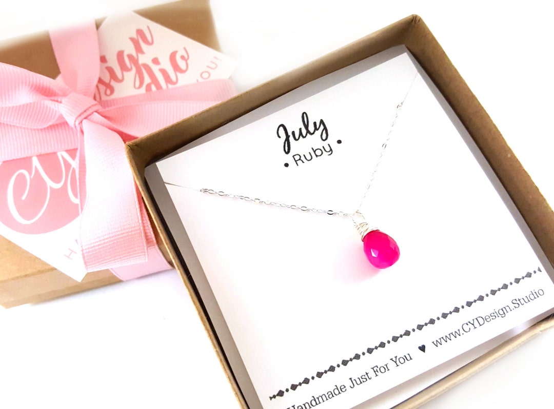 Ruby Necklace - July Birthstone - Dainty Drop Necklace - Sterling ...