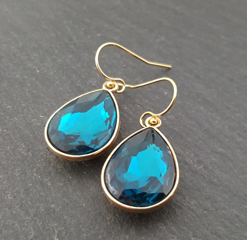 December Birthstone Earrings - Blue Topaz Crystal Gold Filled Teardrop ...