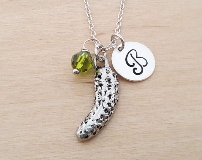 Pickle Necklace Food Necklace Personalized Initial Necklace Sterling ...