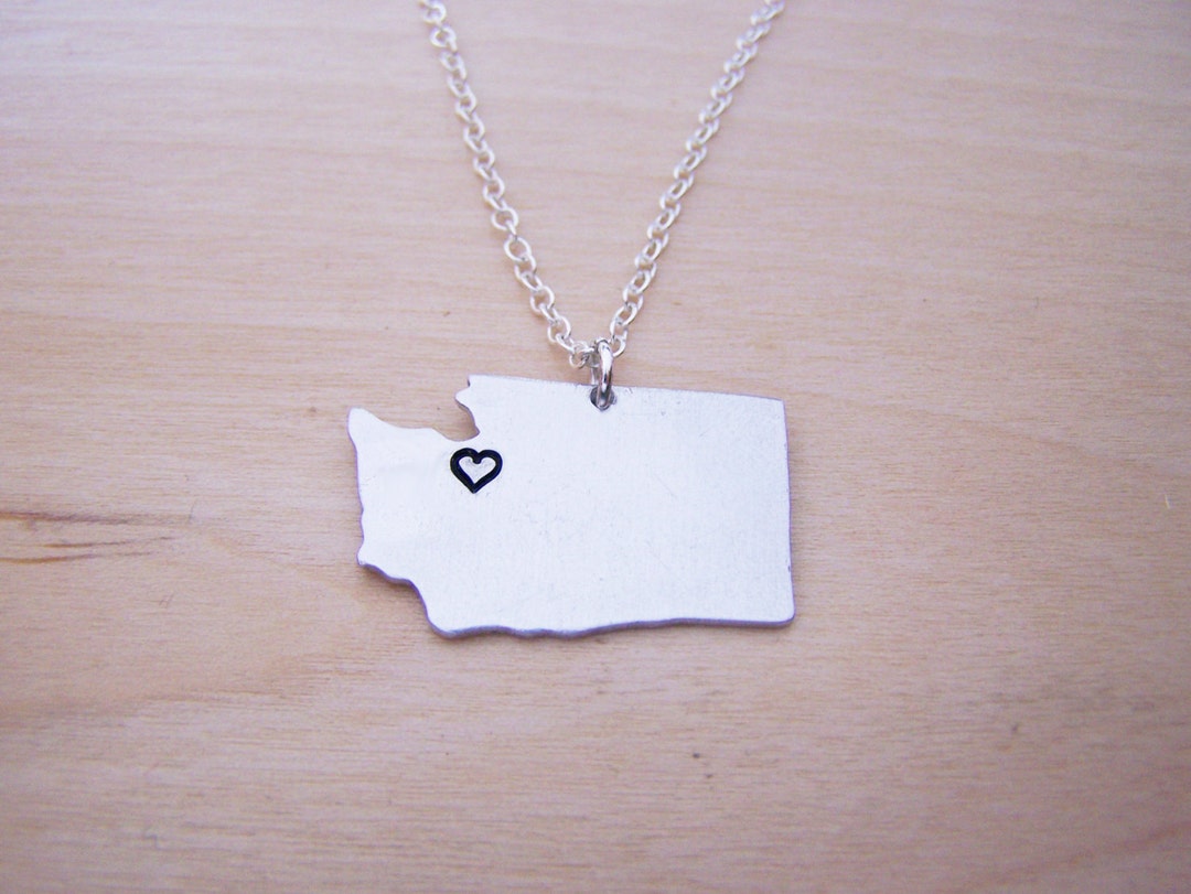 Hand Stamped Heart Washington State Sterling Silver Necklace / Gift for ...