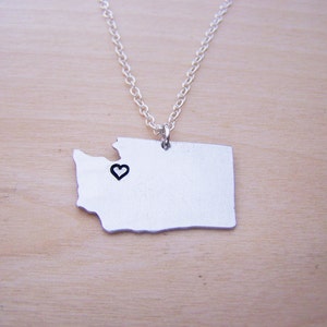 Hand Stamped Heart Washington State Sterling Silver Necklace / Gift for ...