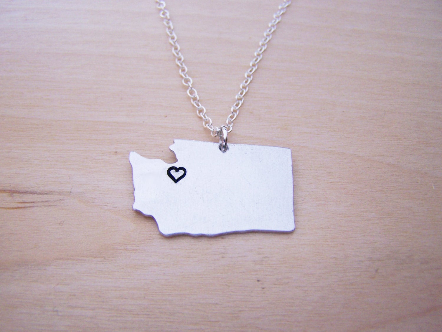 Hand Stamped Heart Washington State Sterling Silver Necklace / | Etsy