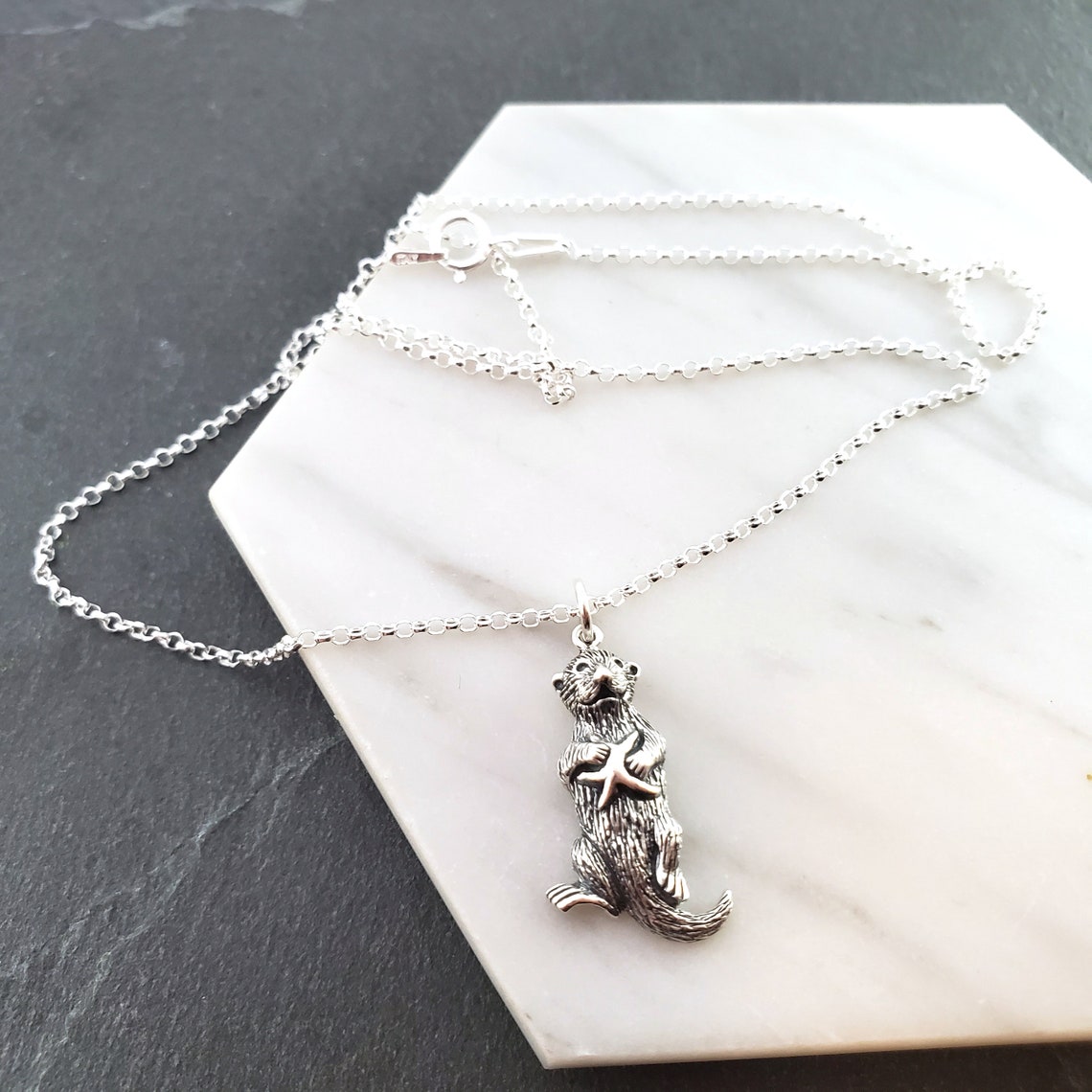 Sea Otter Sterling Silver Charm Necklace - Beach Jewelry - Handmade ...