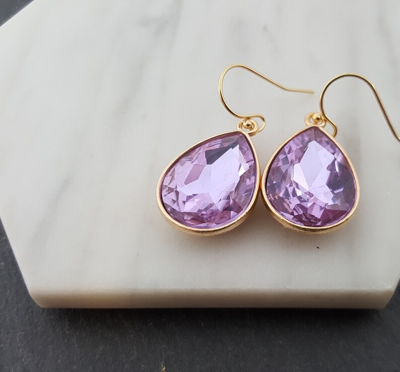 June Birthstone Earrings Light Amethyst Crystal Gold Filled | Etsy