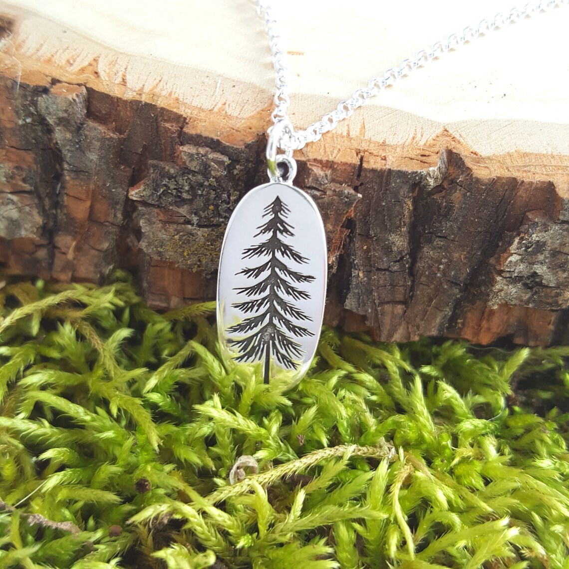 Pine Tree 925 Sterling Silver Charm Necklace - Christmas Tree Jewelry ...