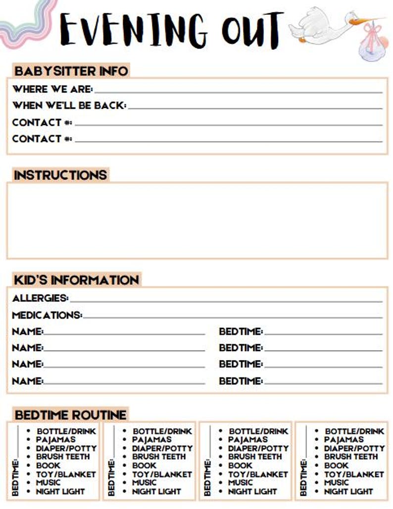 Babysitter Guide – 17-page Editable Canva Template | Printable Info ...