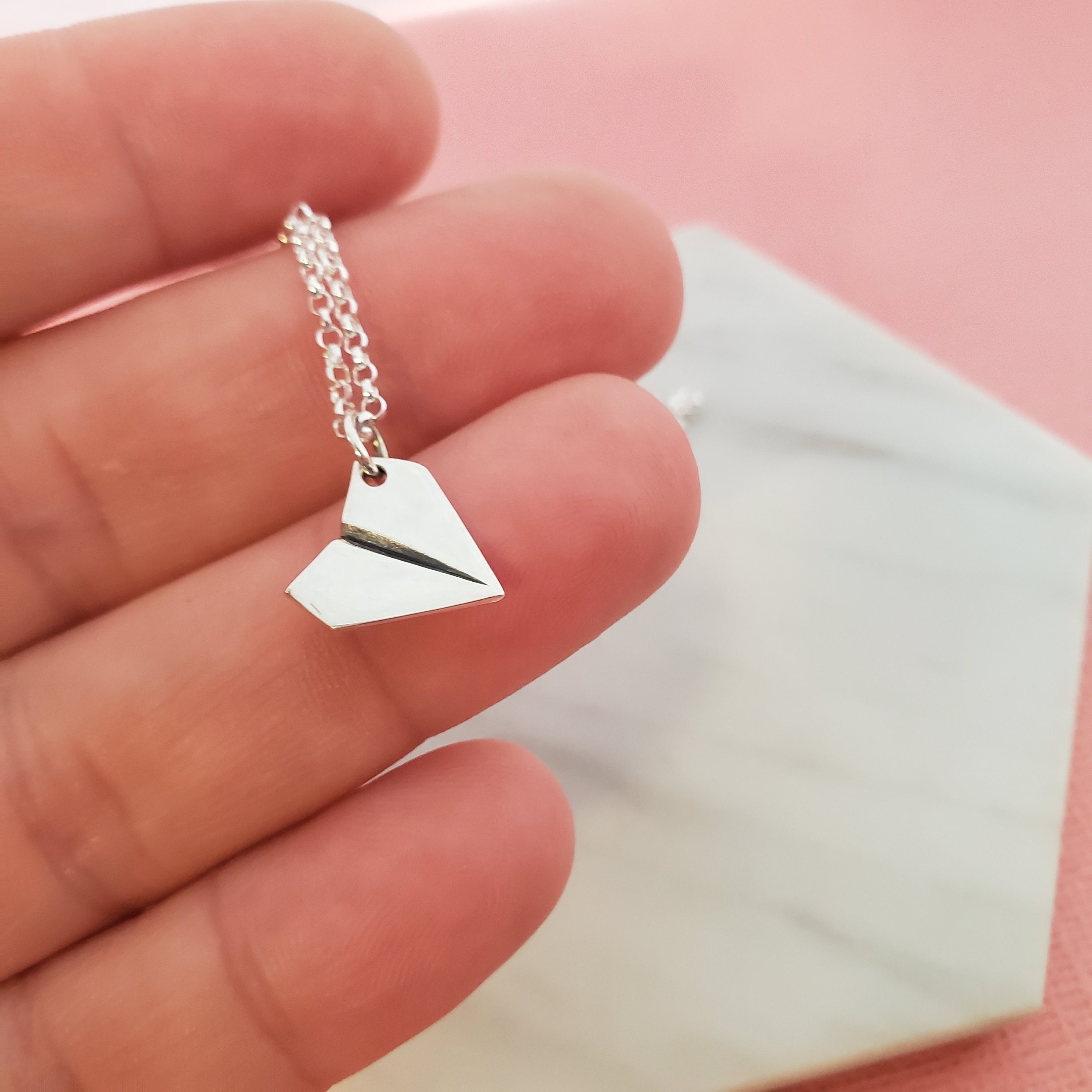 Paper Plane Charm Sterling Silver Necklace Gift for Her | Etsy
