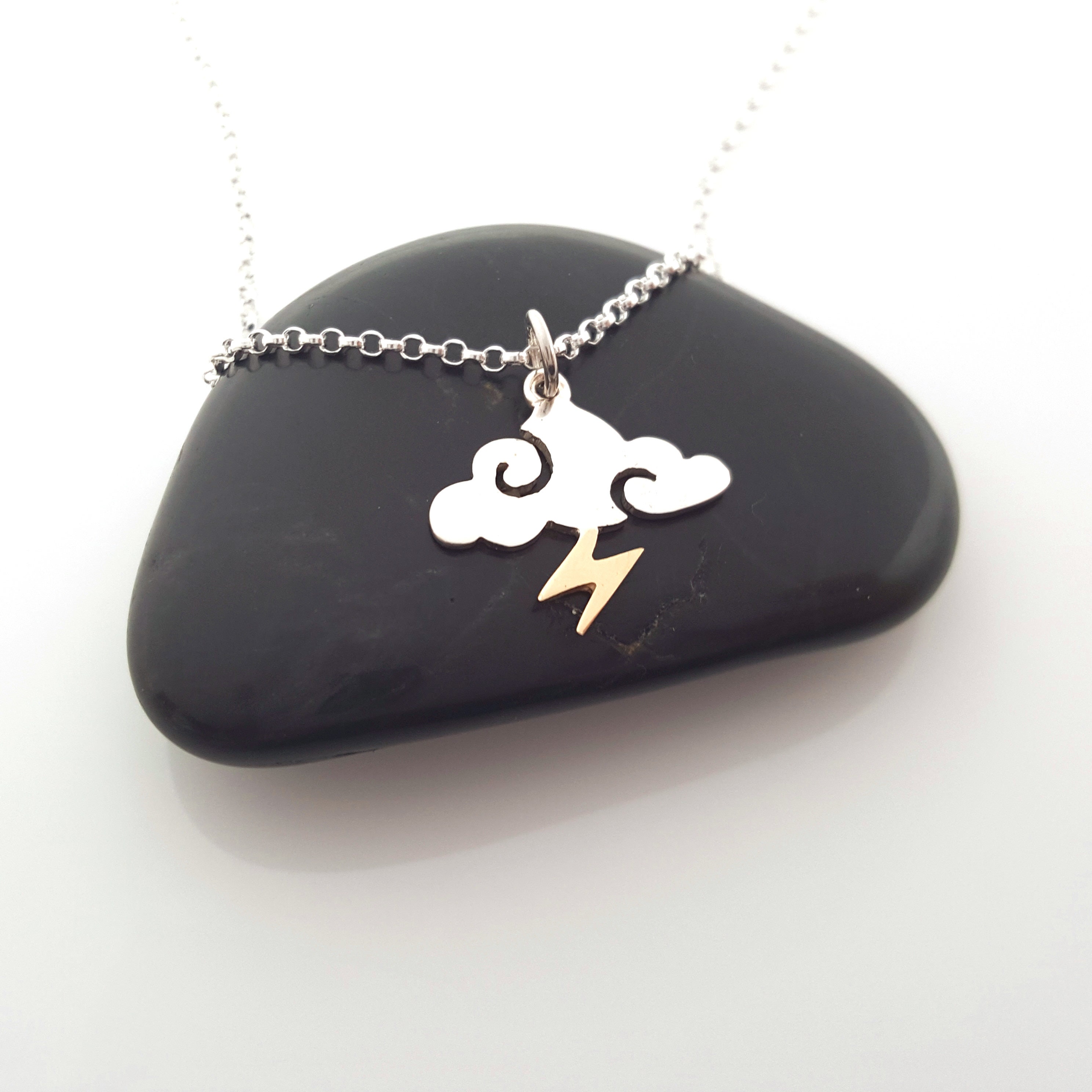 Storm Charm Necklace - Sterling Silver - Cloud and Lightning Necklace ...
