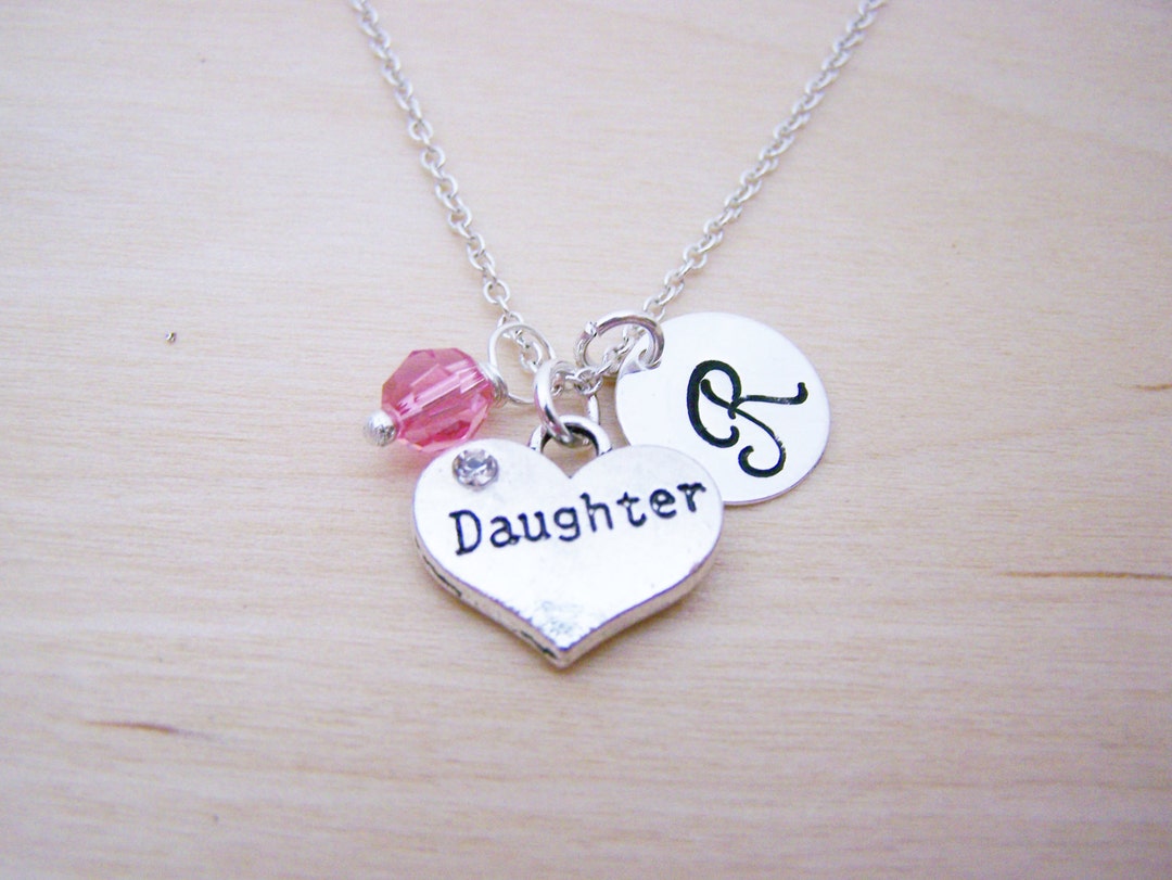 Daughter Charm Necklace Swarovski Birthstone Initial Personalized ...