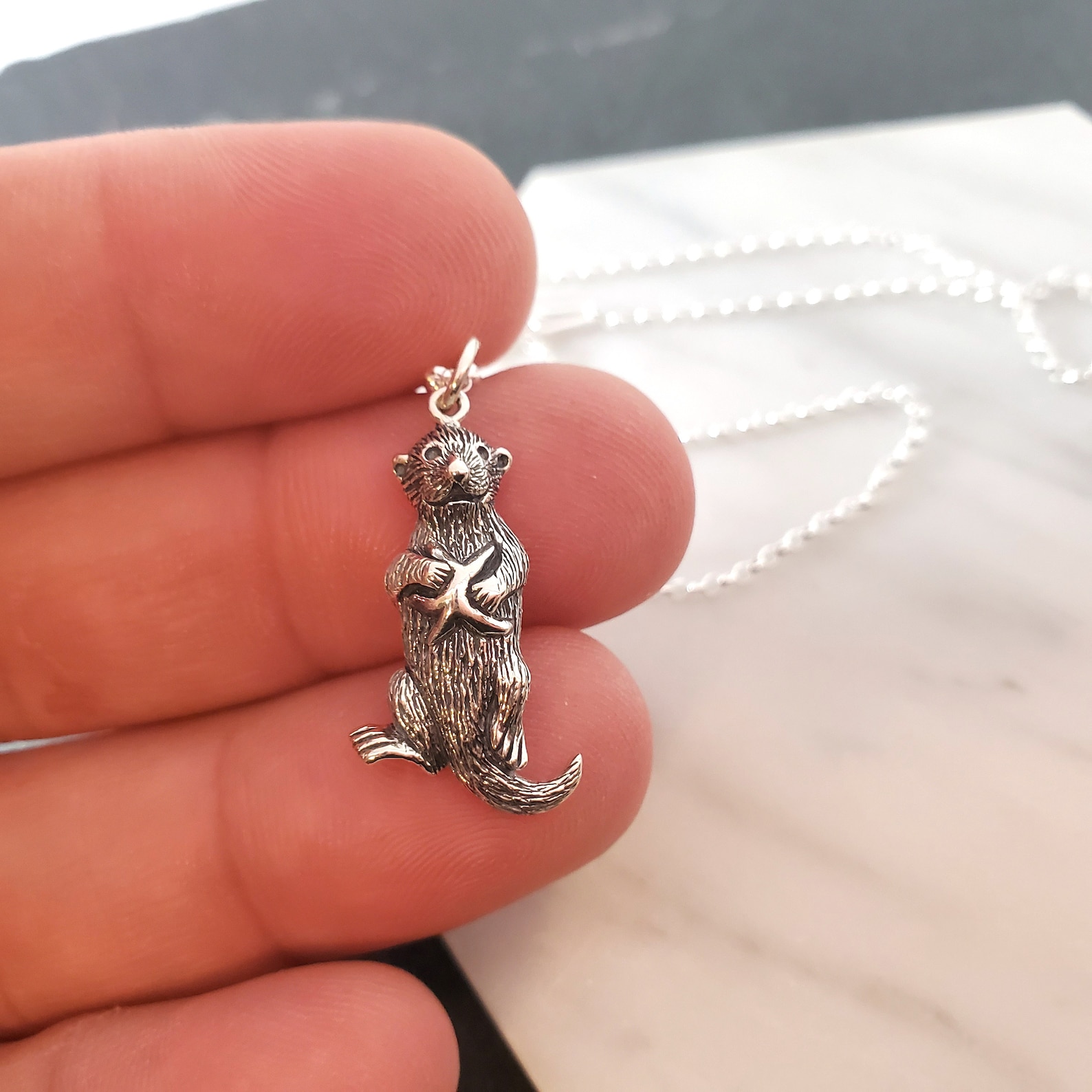 Sea Otter Sterling Silver Charm Necklace - Beach Jewelry - Handmade ...