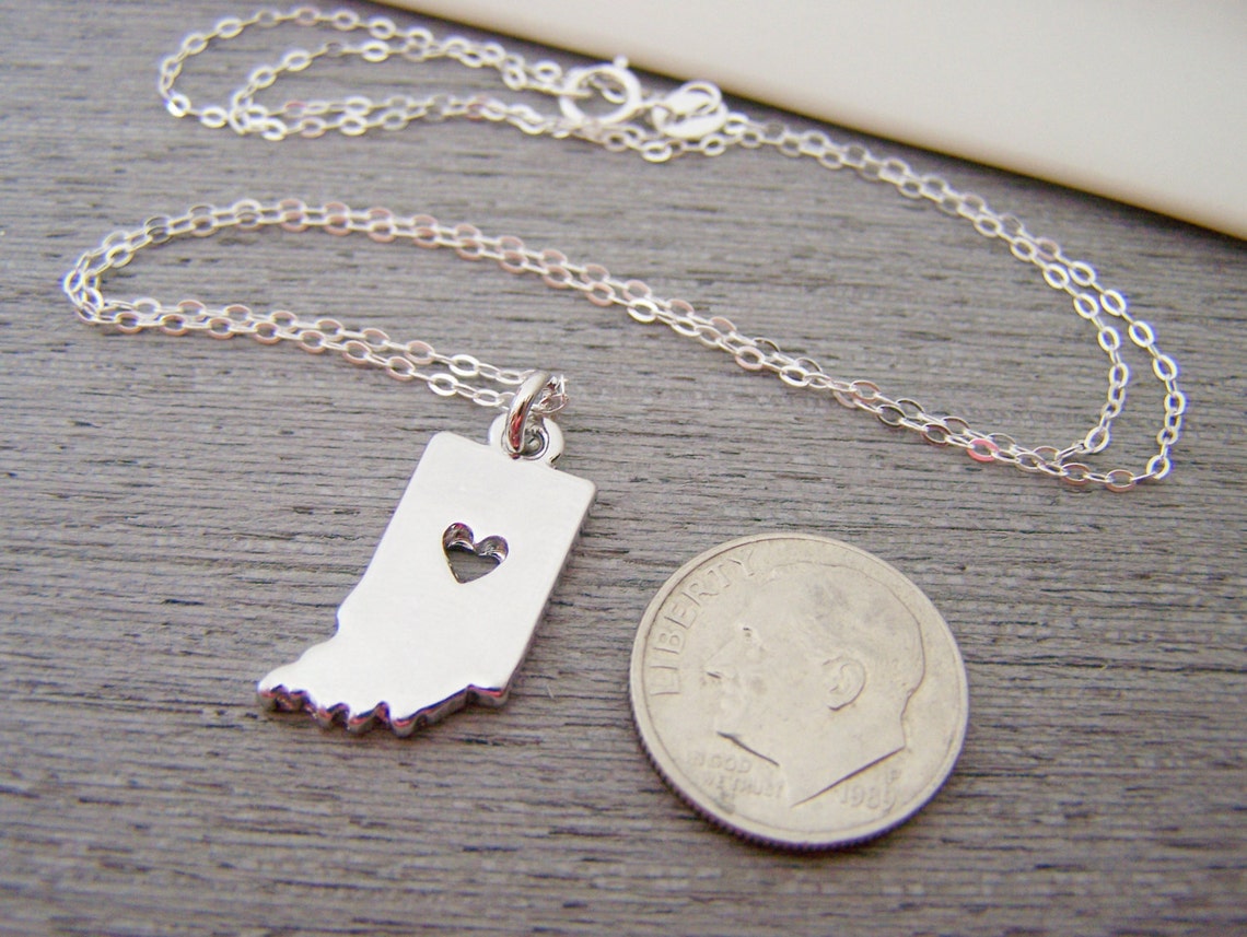 Indiana State Heart Cut Out Charm Sterling Silver Necklace / Gift for ...