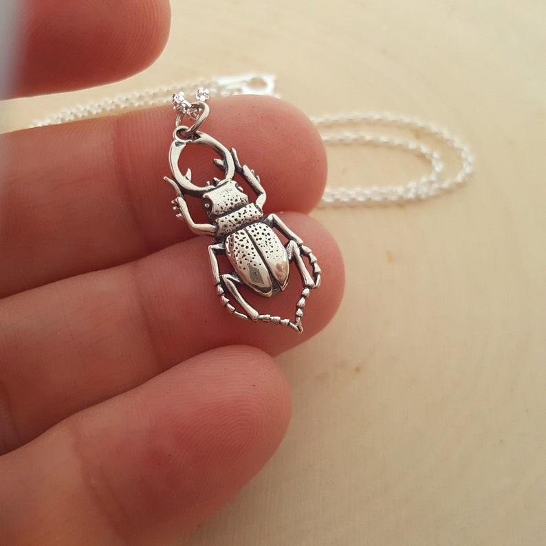 Stag Beetle Charm Sterling Silver Necklace - Etsy