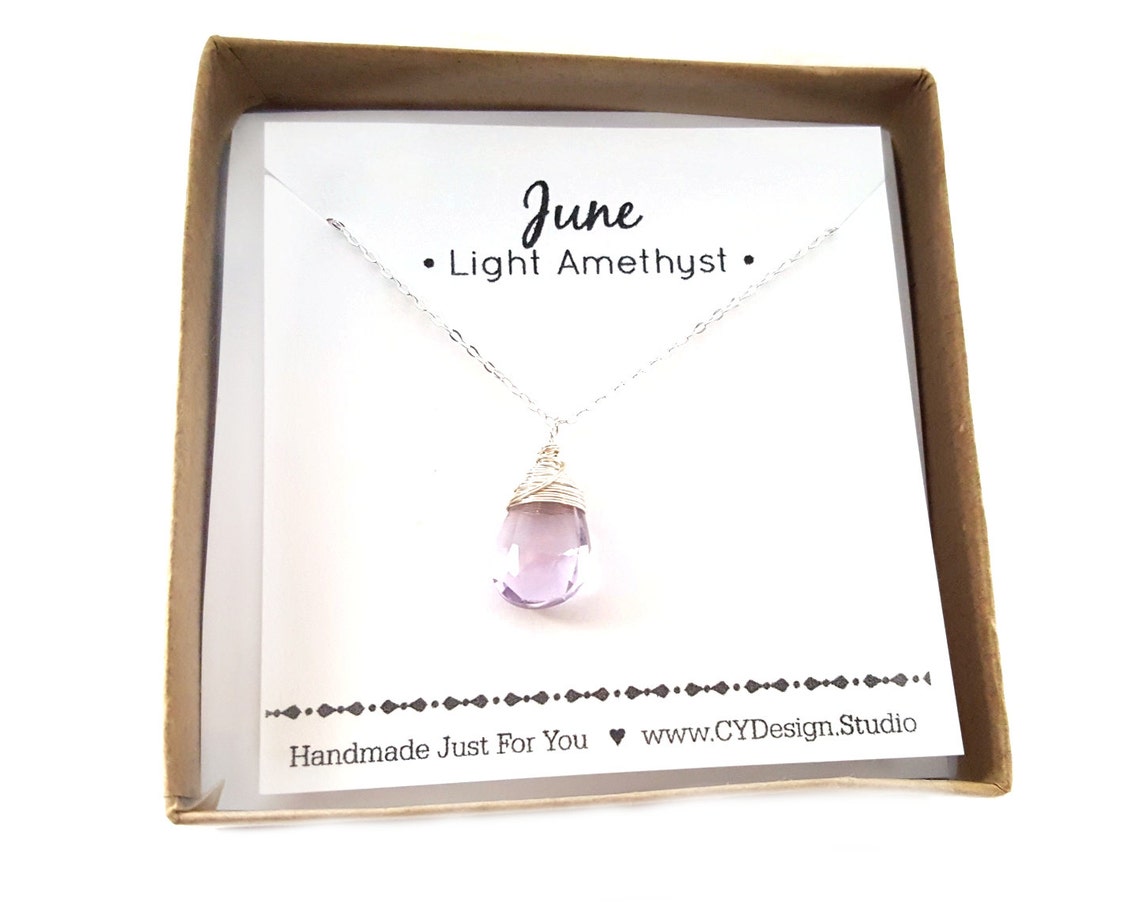 Light Amethyst Necklace June Birthstone Dainty Drop - Etsy