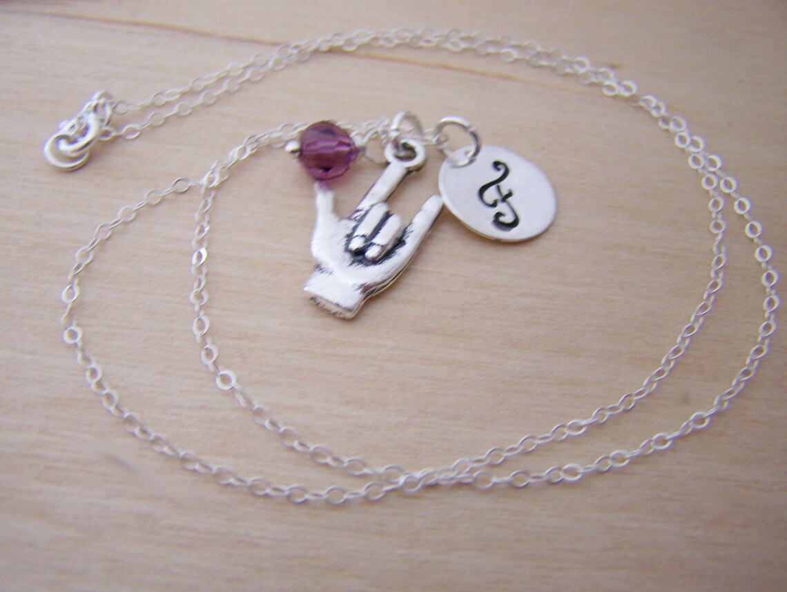 I Love You Sign Language Charm Necklace Swarovski Birthstone Initial ...